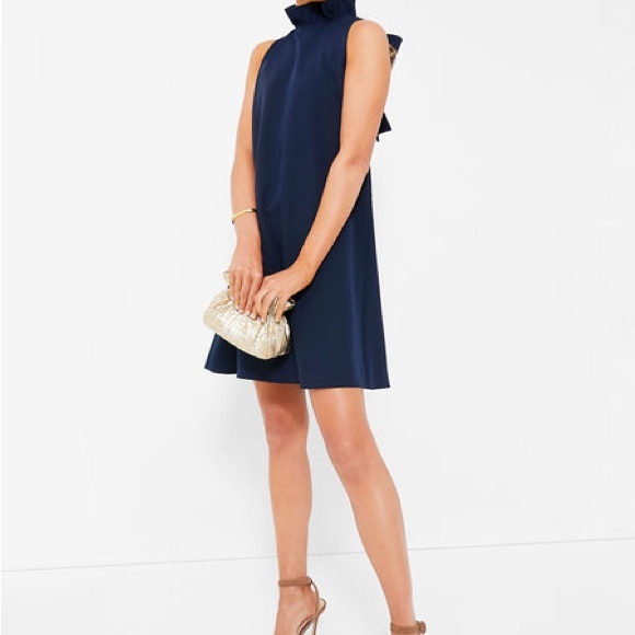 Pomander Place | Dresses | Pomander Place Blue Ruffled Mock Neck Mini ...